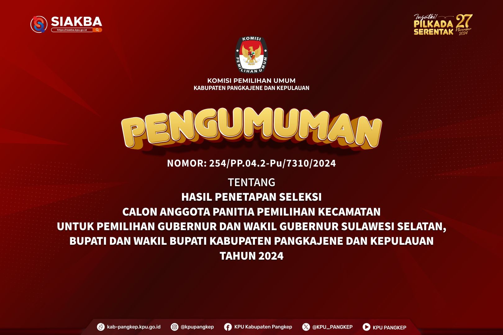 KPU KAB-PANGKEP - HASIL PENETAPAN SELEKSI CALON ANGGOTA PANITIA ...